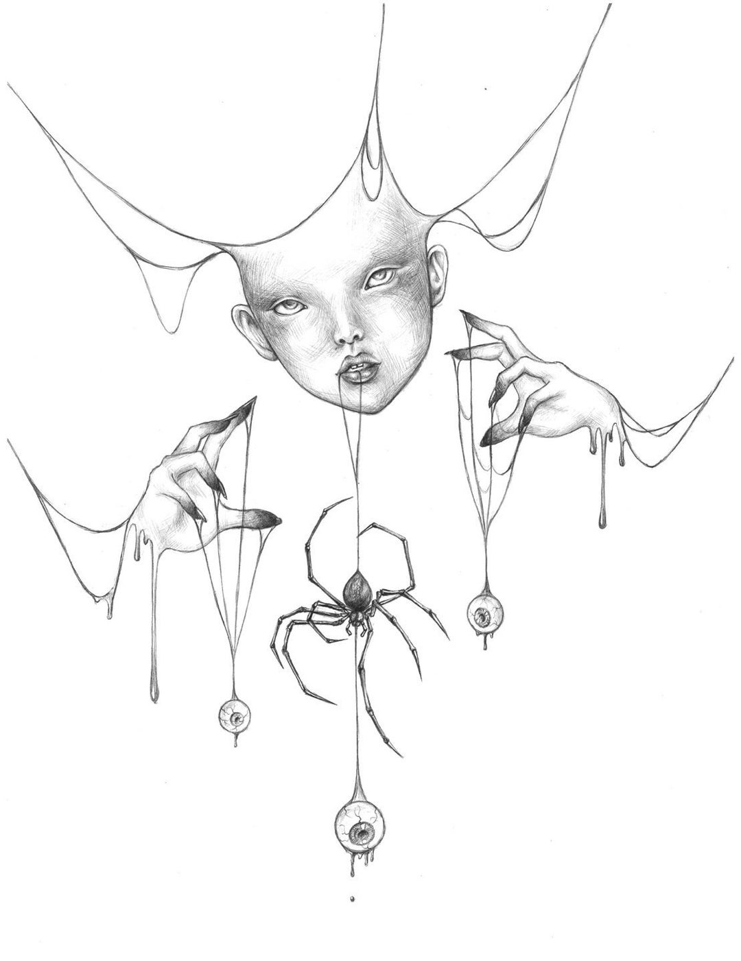 Tangled, Creepy Spider Halloween Drawing, Limited Signed Print, Horror ...