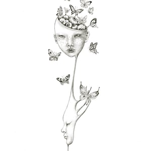 Linggo Surreal Girl With Draping Face Drawing Fantasy Art Pop ...