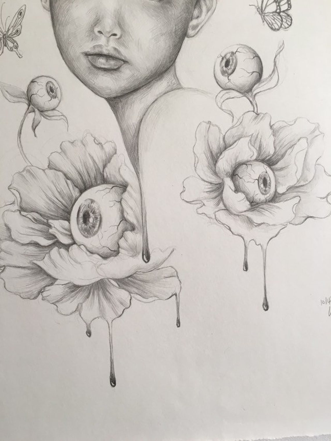 Linggo Surreal Drawing Horror Flower Girl With Eyeball Wall - Etsy