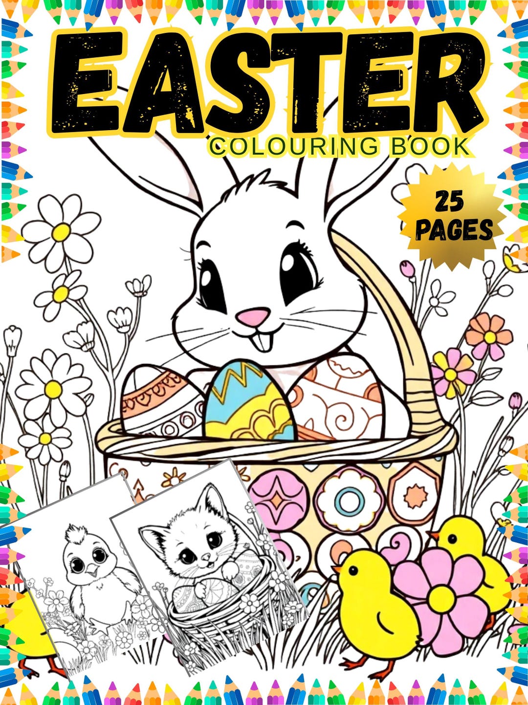 Easter Colouring Book Pages for Kids, Animals, Cute Characters, Spring ...