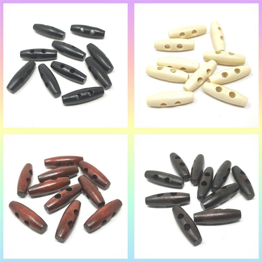 Wooden 10 X 35mm Cylinder Toggle Buttons Sewing Scrapbooking Choice of ...