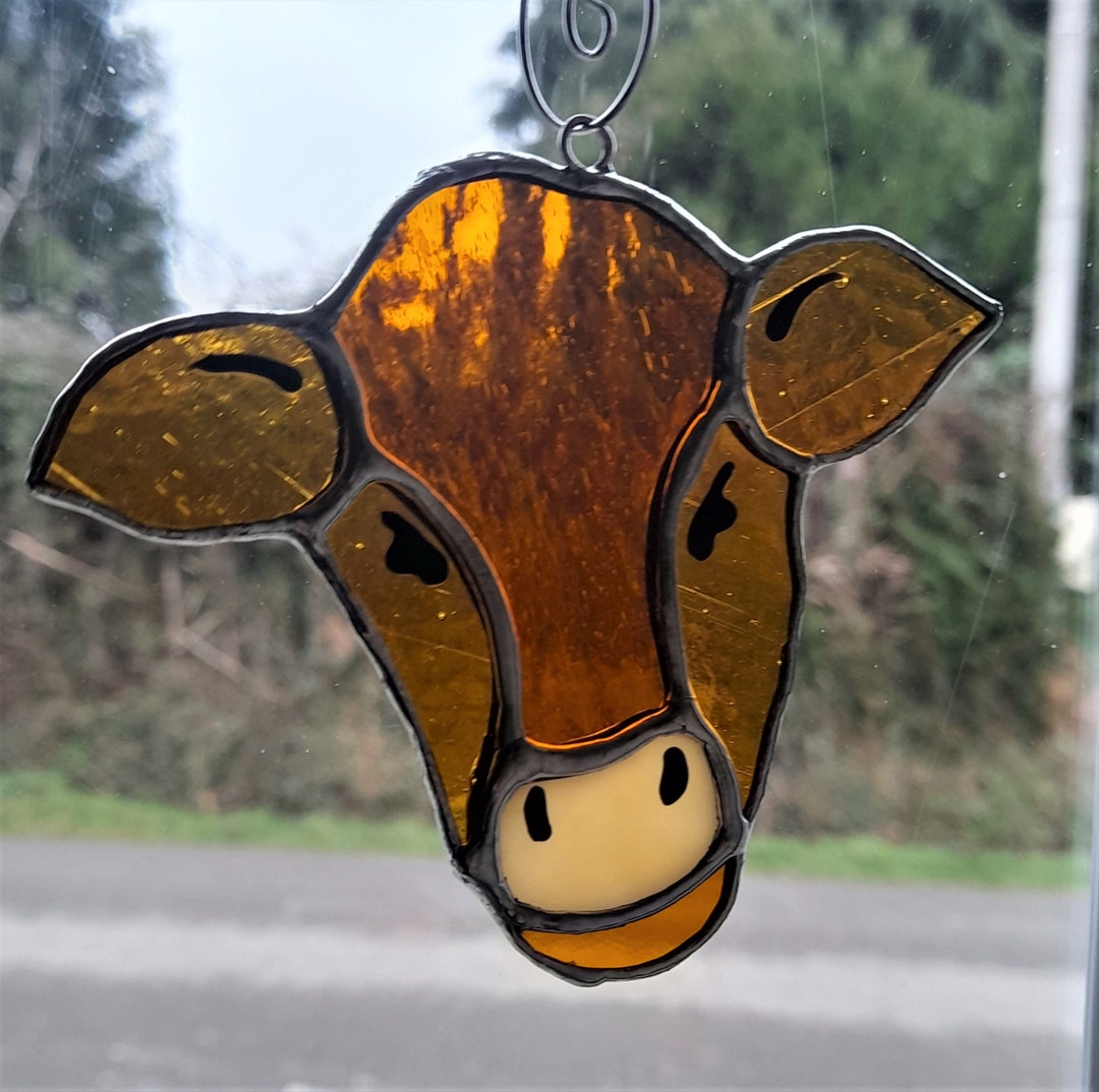 Stained Glass Cow Glass Suncatcher Cow Decor Stained - Etsy