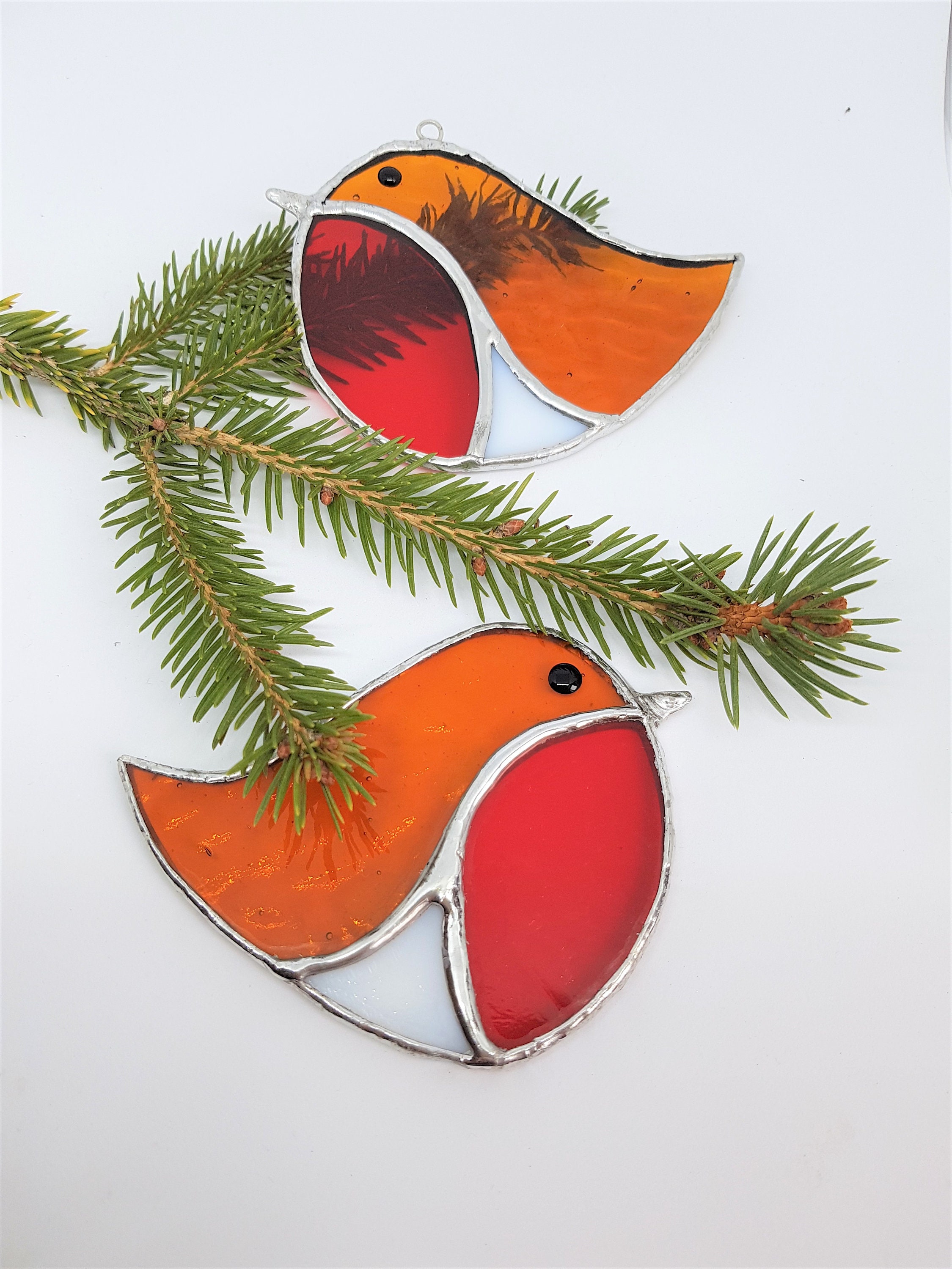 Stained glass Christmas ornament robin tree decoration | Etsy