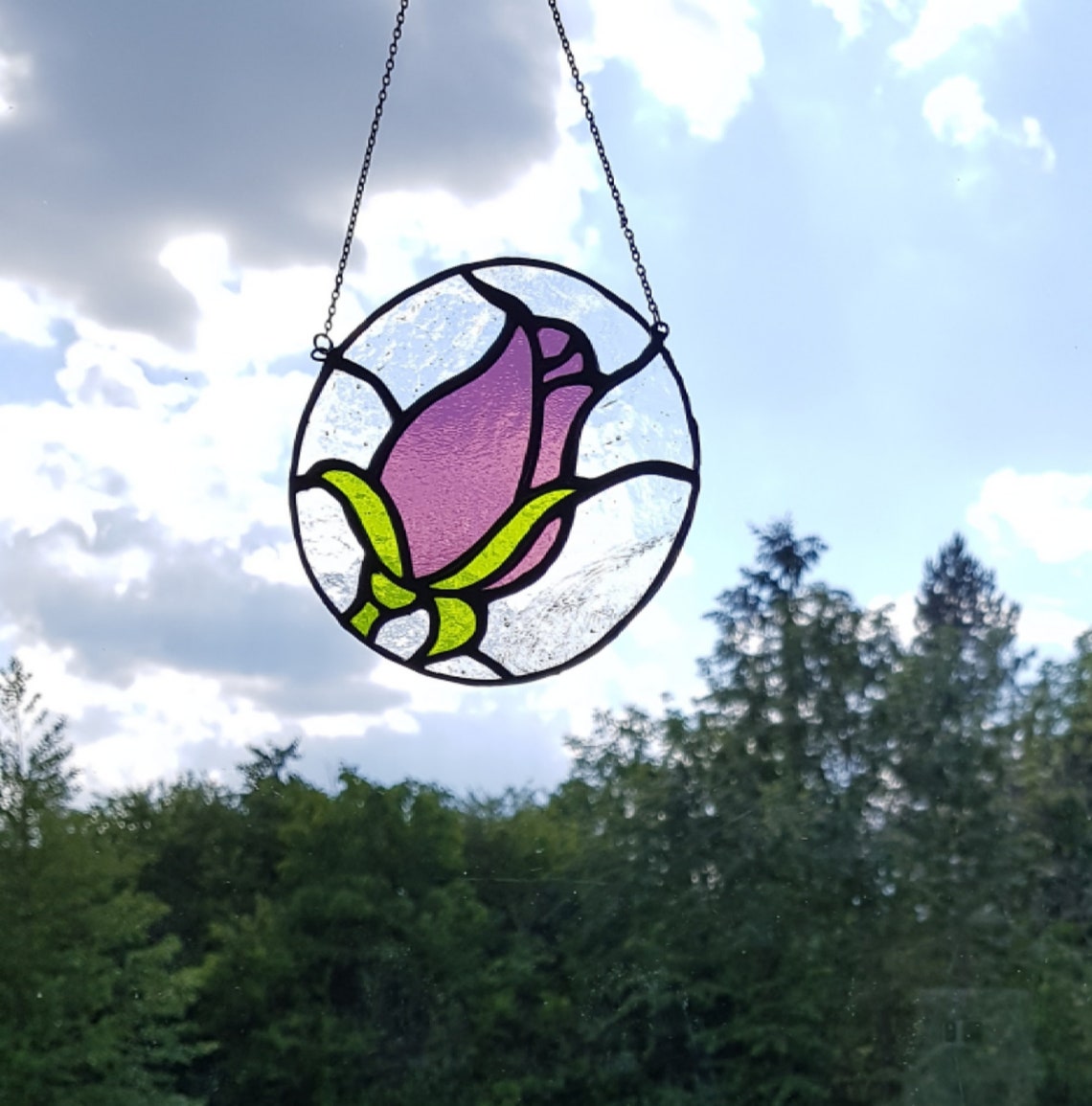 Rose Stained Glass Suncatcher Glass Flower Hanging Decor - Etsy