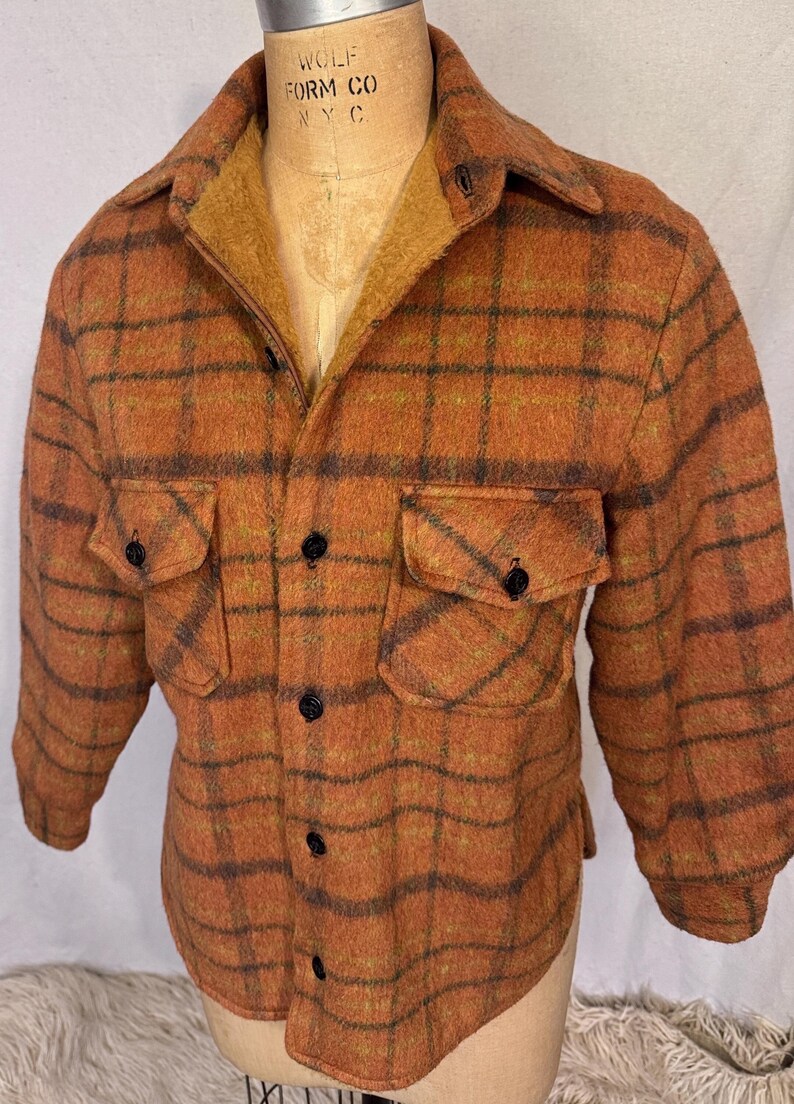 1970s Orange Plaid Montgomery Ward Sportswear Shirt Jacket, Fuzzy ...