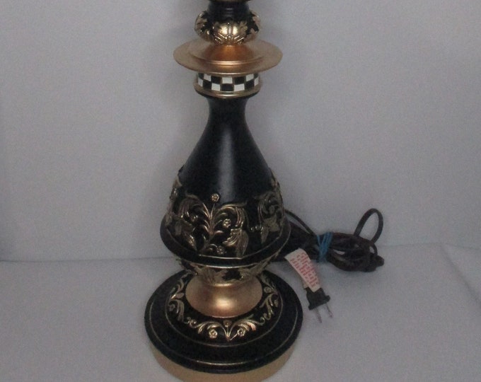 Checkerboard Lamp, Black, Gold, White Lamp, Hand Painted Lamp, Black ...