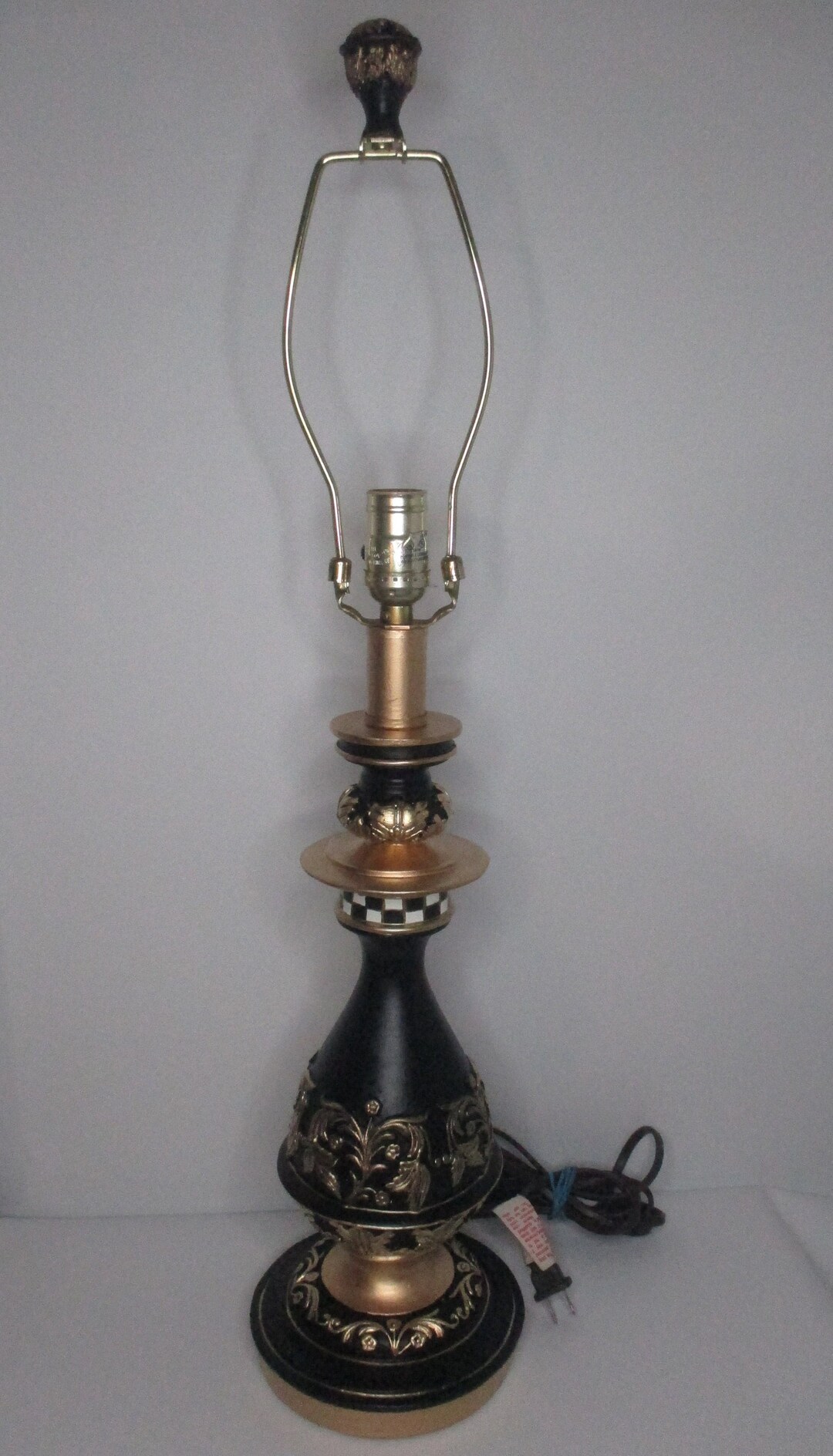 Checkerboard Lamp Black Gold White Lamp Hand Painted Lamp - Etsy