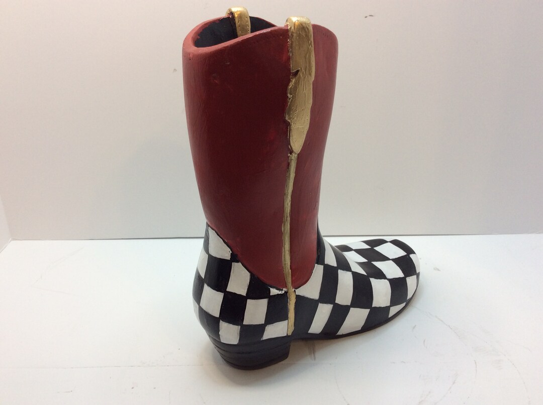 Hand Carved Wooden Cowboy Boot Checkerboard Boot Checks - Etsy