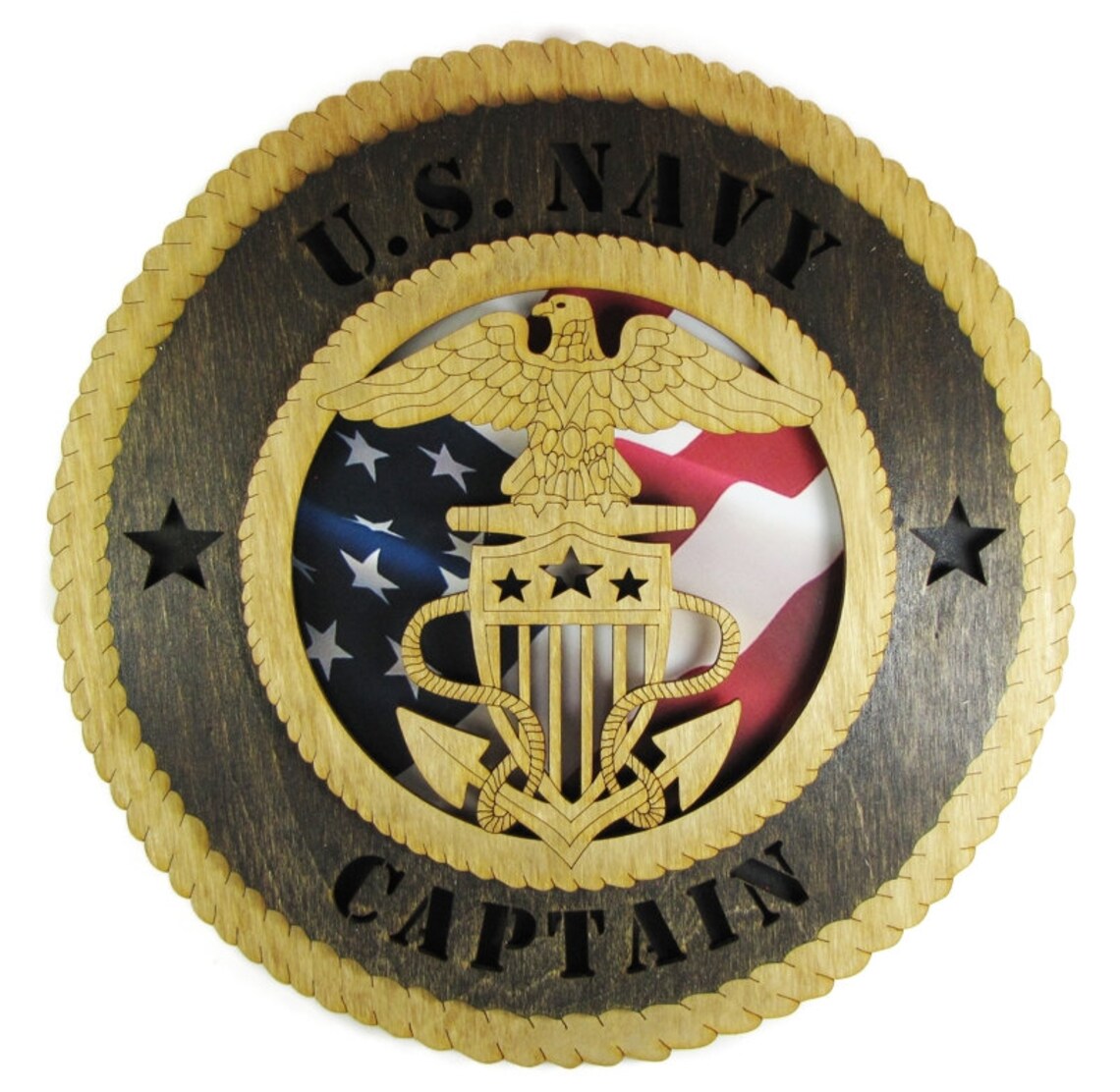 Navy Captain Laser Cut Military Wall Plaque With American Flag ...