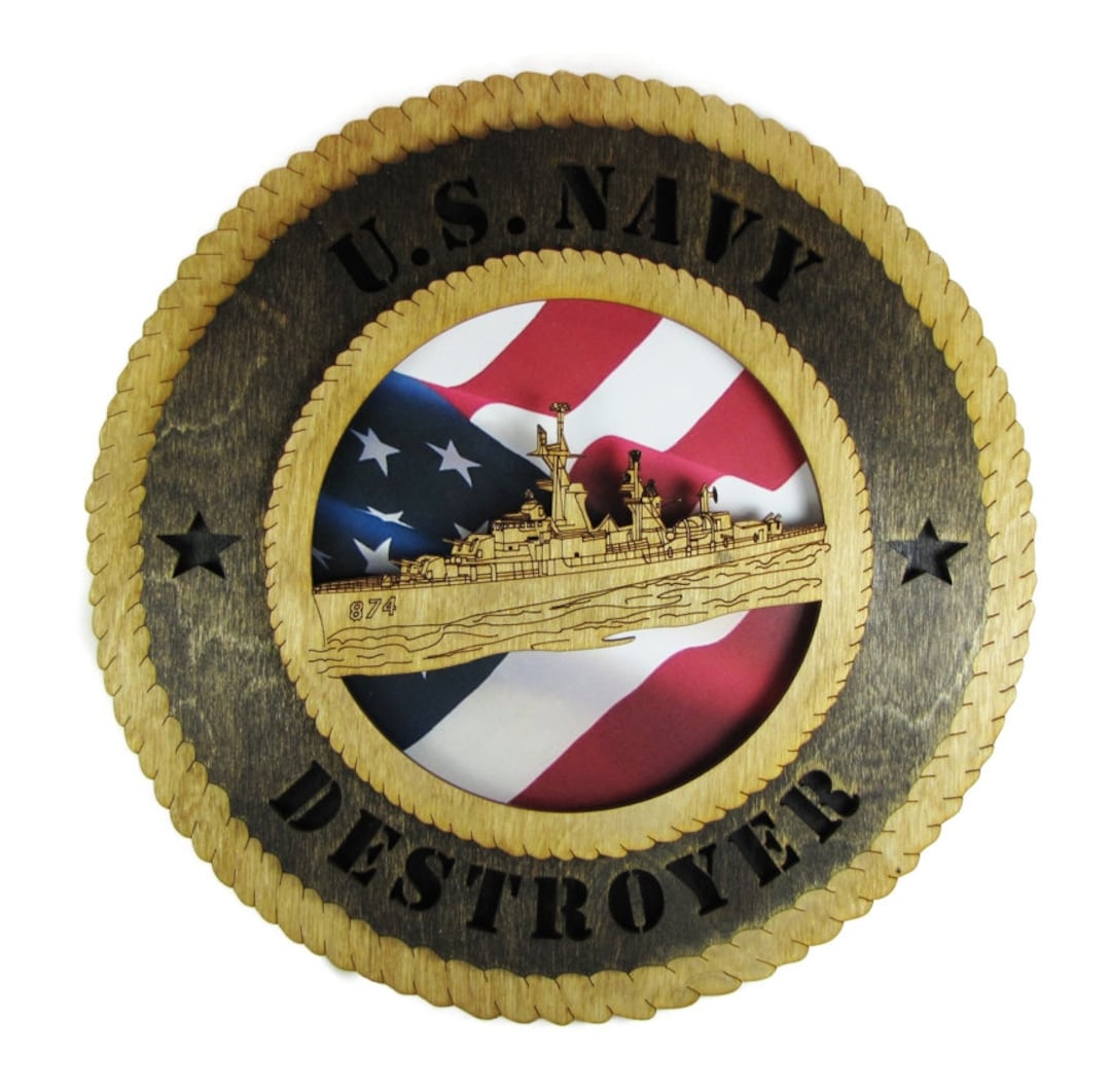 Navy Destroyer Laser Cut Military Wall Plaque With American Flag ...