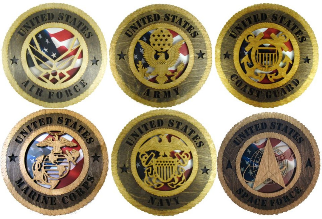 6 Branch Laser Cut Military 12" Wall Plaques With American Flag ...