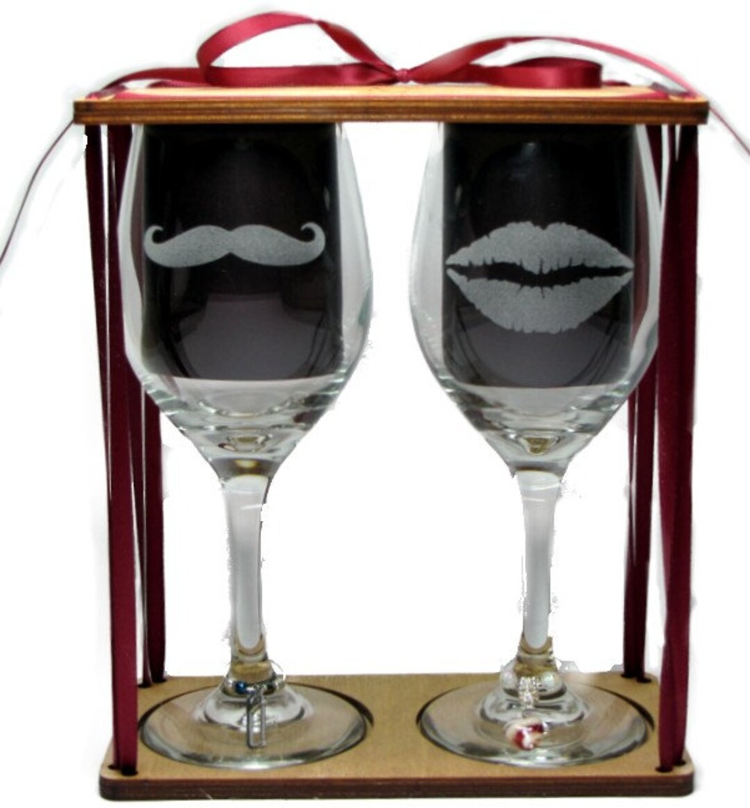 Mustache and Lips - His and Her's Engraved Wine Glasses With FREE Wine ...