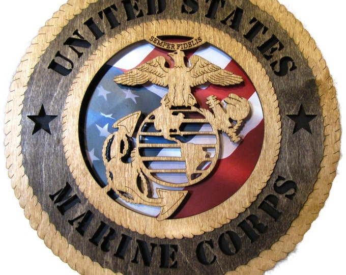 Marine Corps Laser Cut Military Wall Plaque With American Flag - May Be ...
