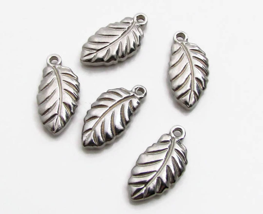 Leaf Charm, Stainless Steel Leaf Charm - Set of 5 SST Findings 18x9x4mm ...