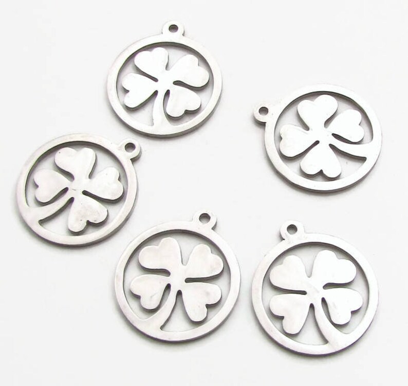 Four Leaf Clover - Stainless Steel Charm Jewelry Pendant, Set of 5 SST ...