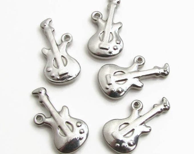Guitar Charm, Stainless Steel Guitar Music Charm - Set of 5 SST ...