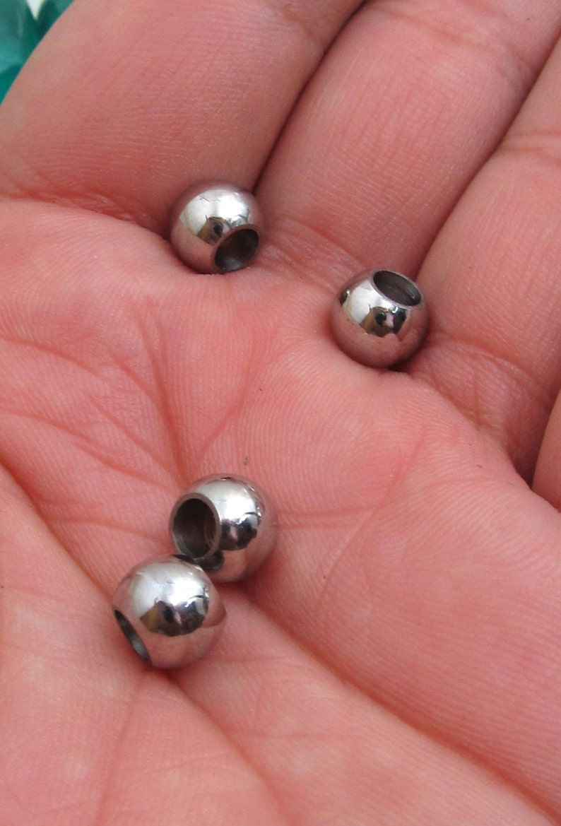 8mm Bead Stainless Steel Large Hole Beads Set of 5 SST | Etsy