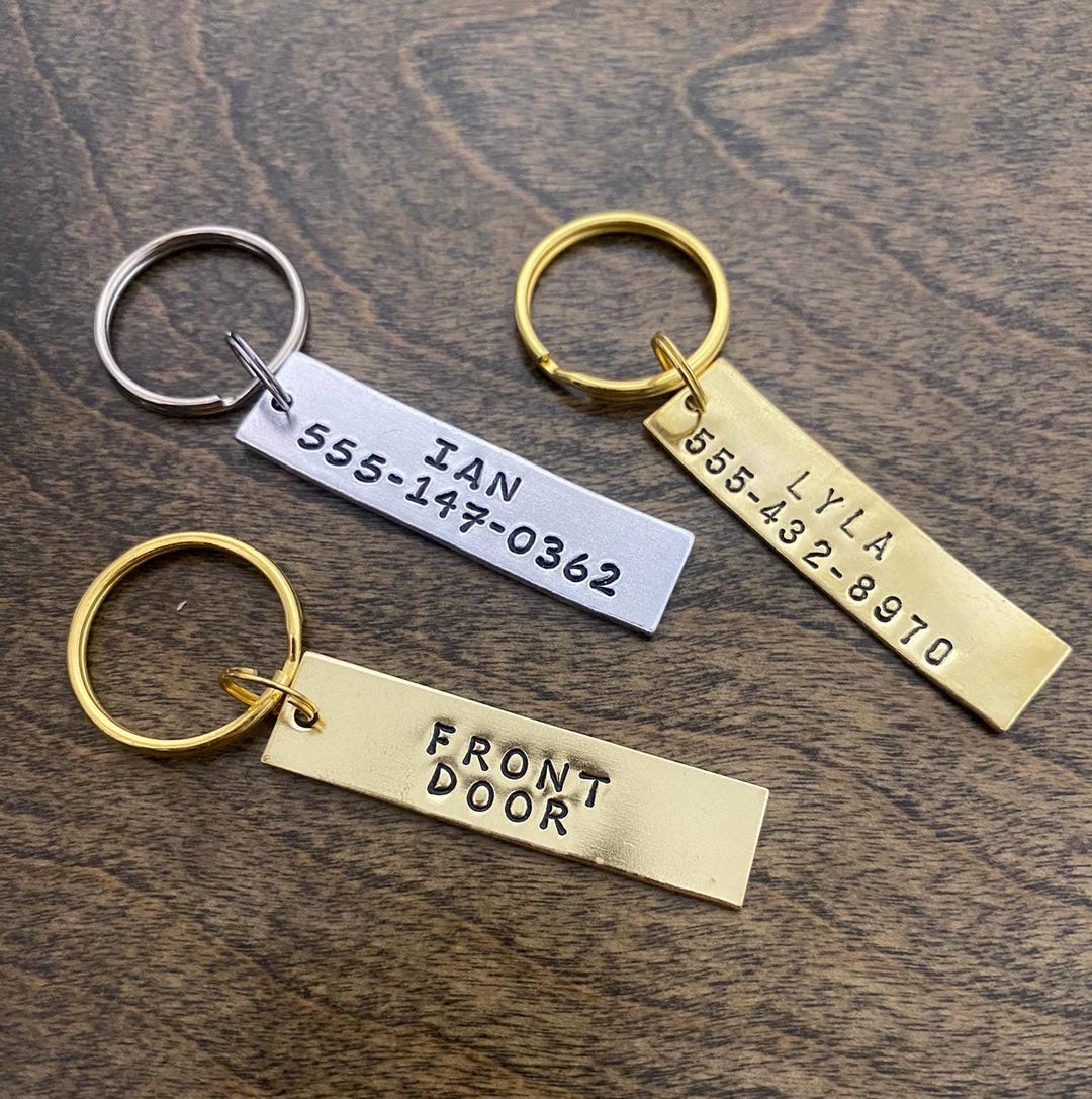 Customizable Bar Metal Keychain | Personalized Hand-stamped Keychain ...