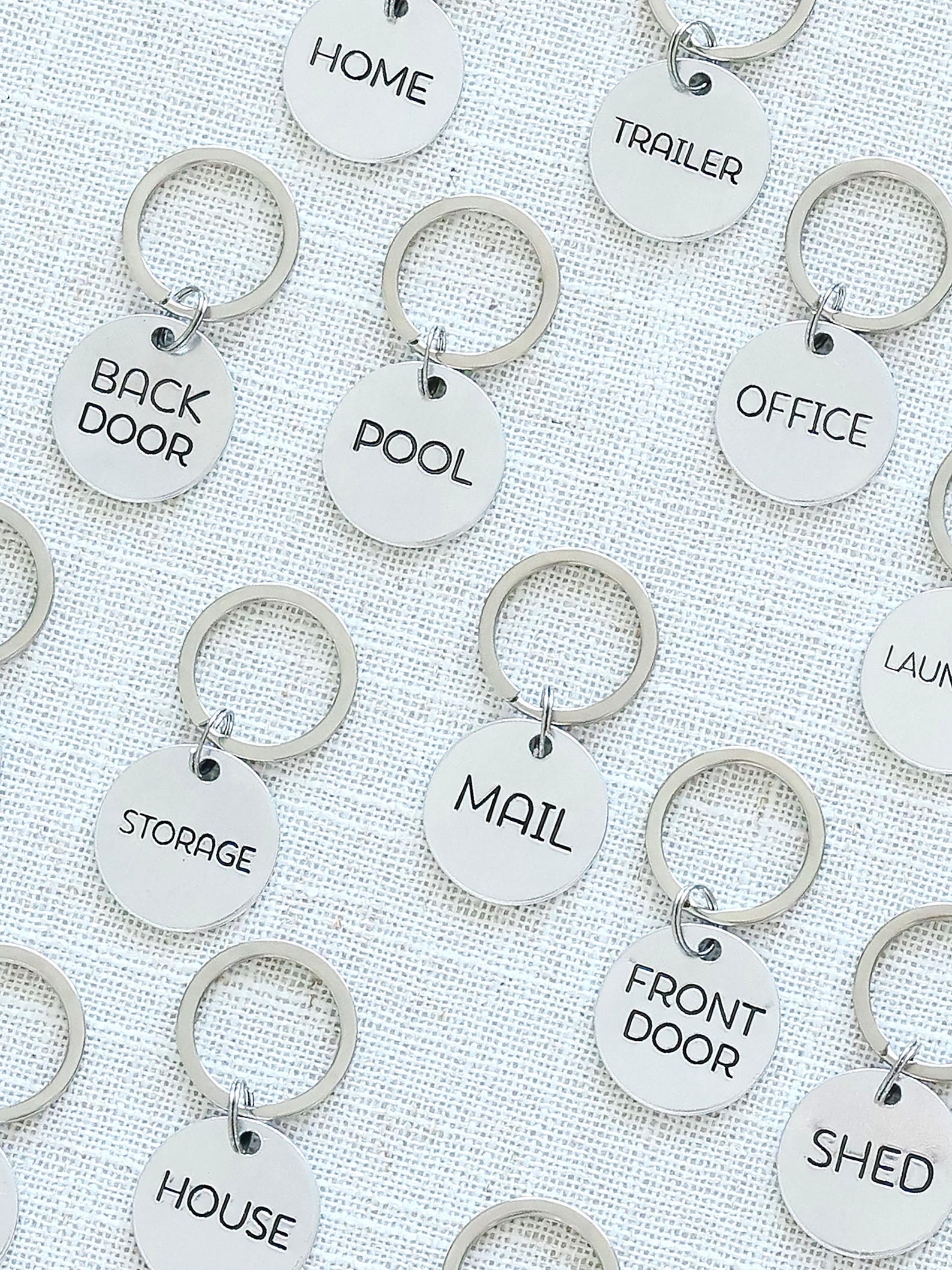 Key Label Keychains - Silver-colored Aluminum Metal Tag - Hand-stamped ...