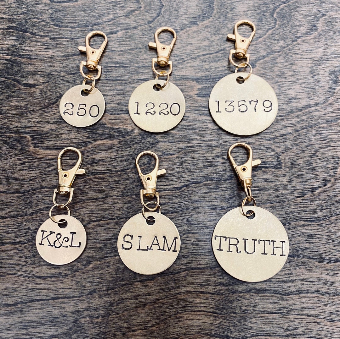 Custom Tags W/ Claw Hook - Gold Color Brass Number & Letter Labels ...