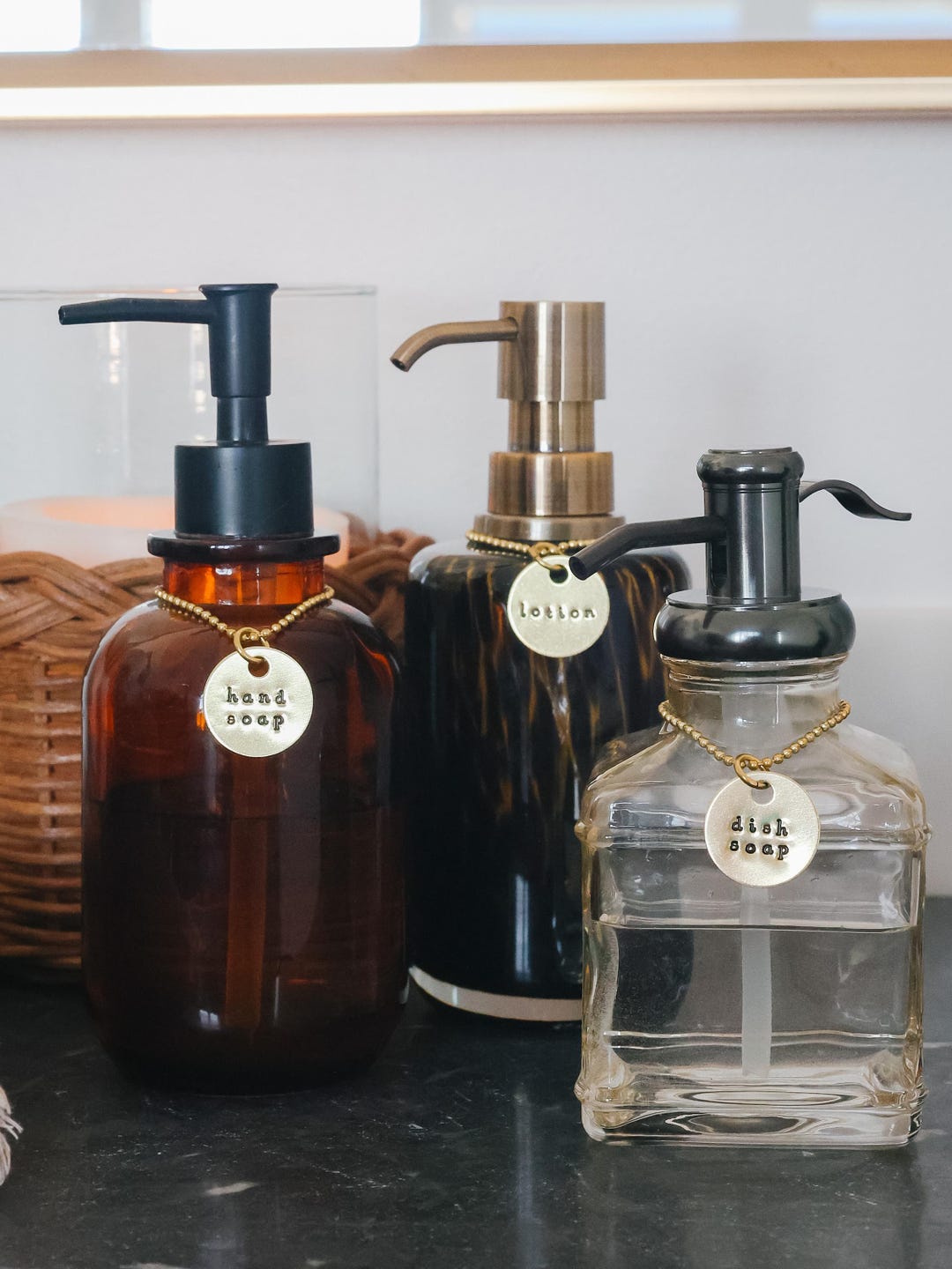 4 Piece Soap Labels Hand Dish Lotion Mouthwash Dispenser Set | Hand ...