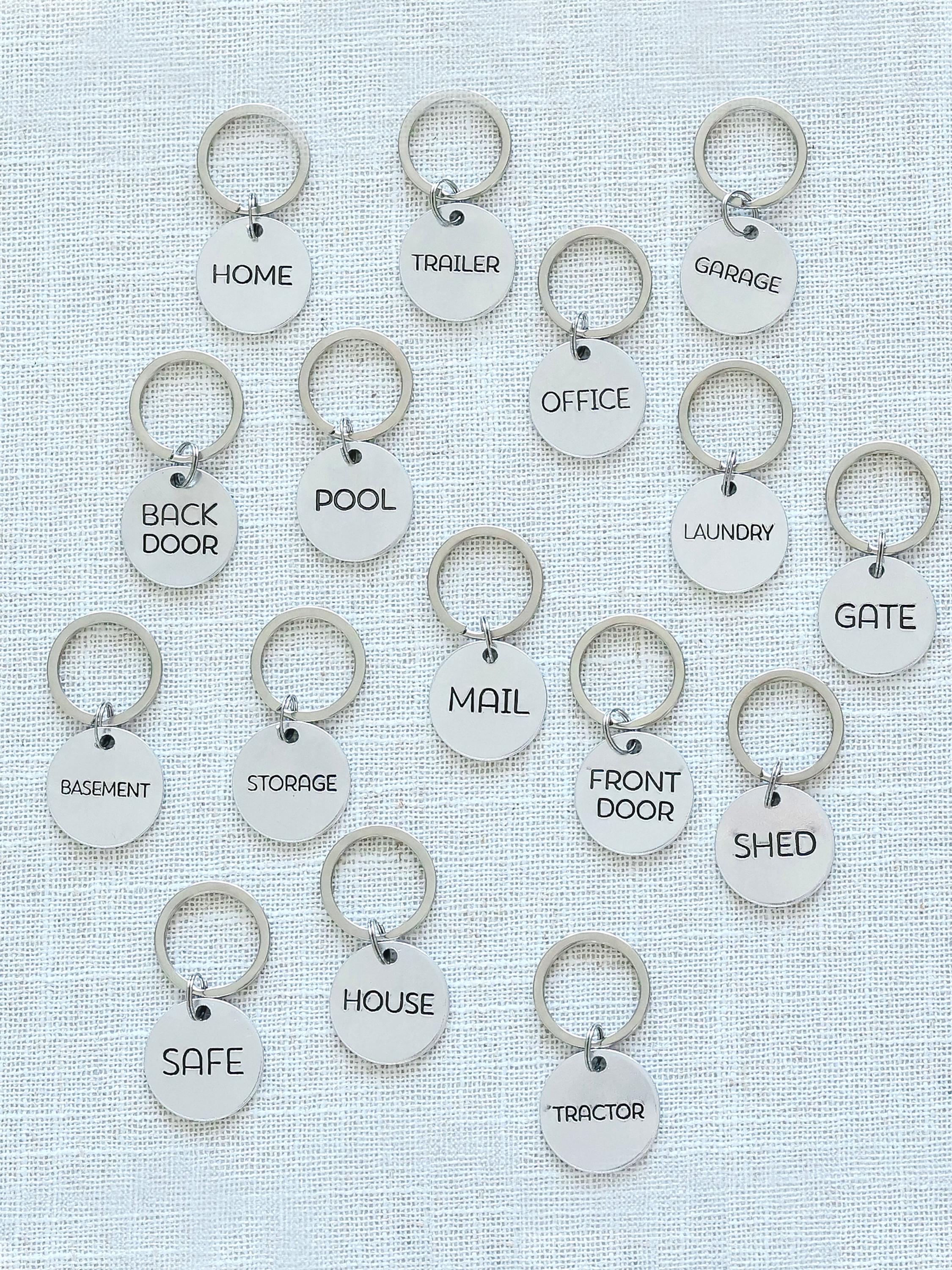 Key Label Keychains - Silver-colored Aluminum Metal Tag - Hand-stamped ...