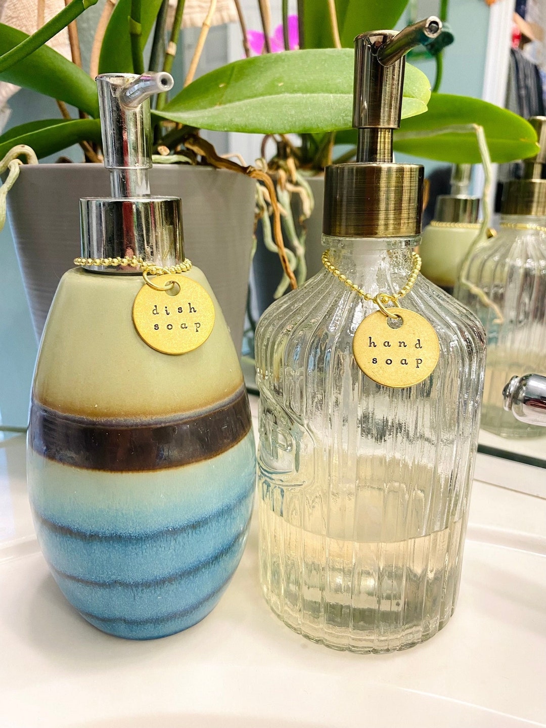 4 Piece Soap Labels Hand Dish Lotion Mouthwash Dispenser Set | Hand ...