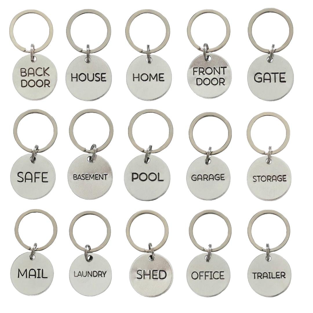 Key Label Keychains - Silver-colored Aluminum Metal Tag - Hand-stamped ...