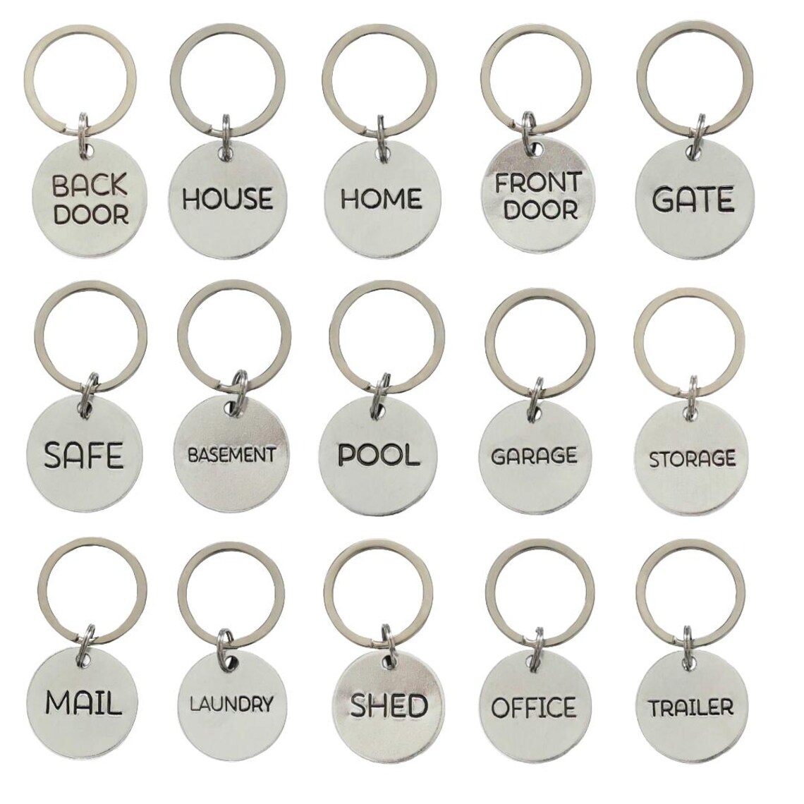 Key Label Keychains - Silver-colored Aluminum Metal Tag - Hand-stamped ...