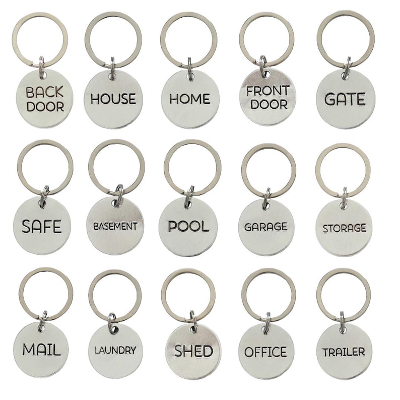 Key Label Keychains - Silver-colored Aluminum Metal Tag - Hand-stamped ...