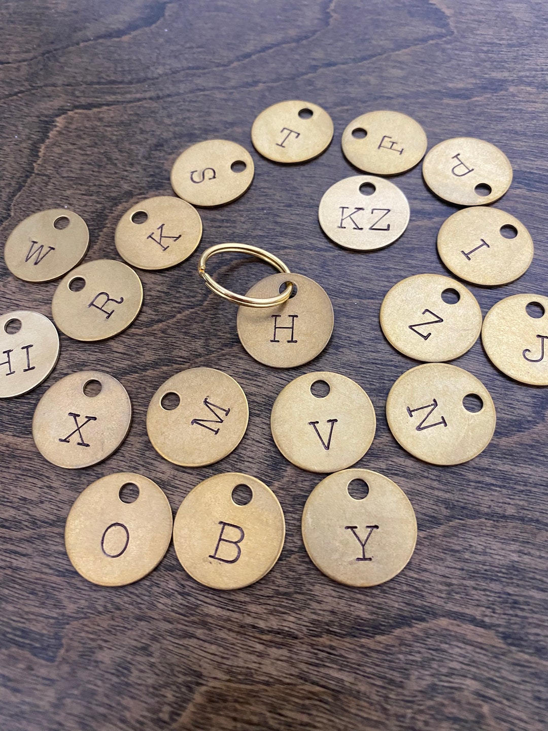 Custom Brass Letter Keychain - Large Initial Tags Labels - Hand Stamped ...