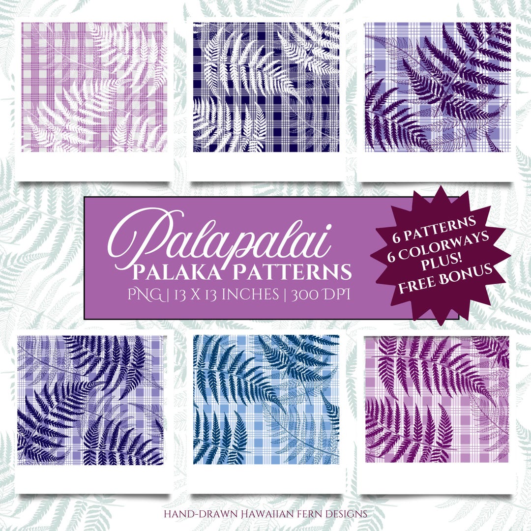 Hawaiian Palaka Fern Pattern Pack: Hand-drawn Tropical PNG (digital ...