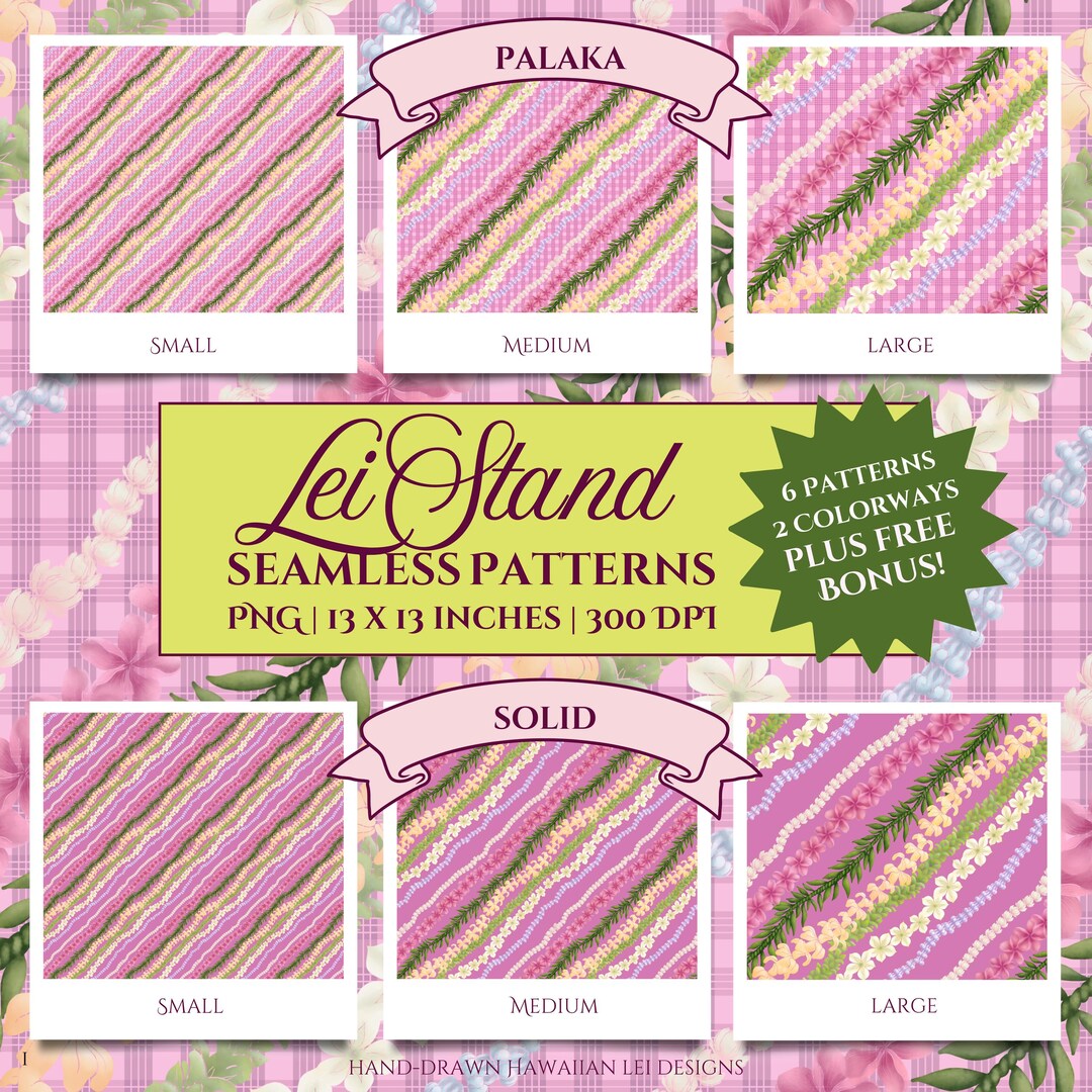 Seamless Palaka Pattern Pack, FREE Bonus, Hawaiian Hand-drawn,printable ...