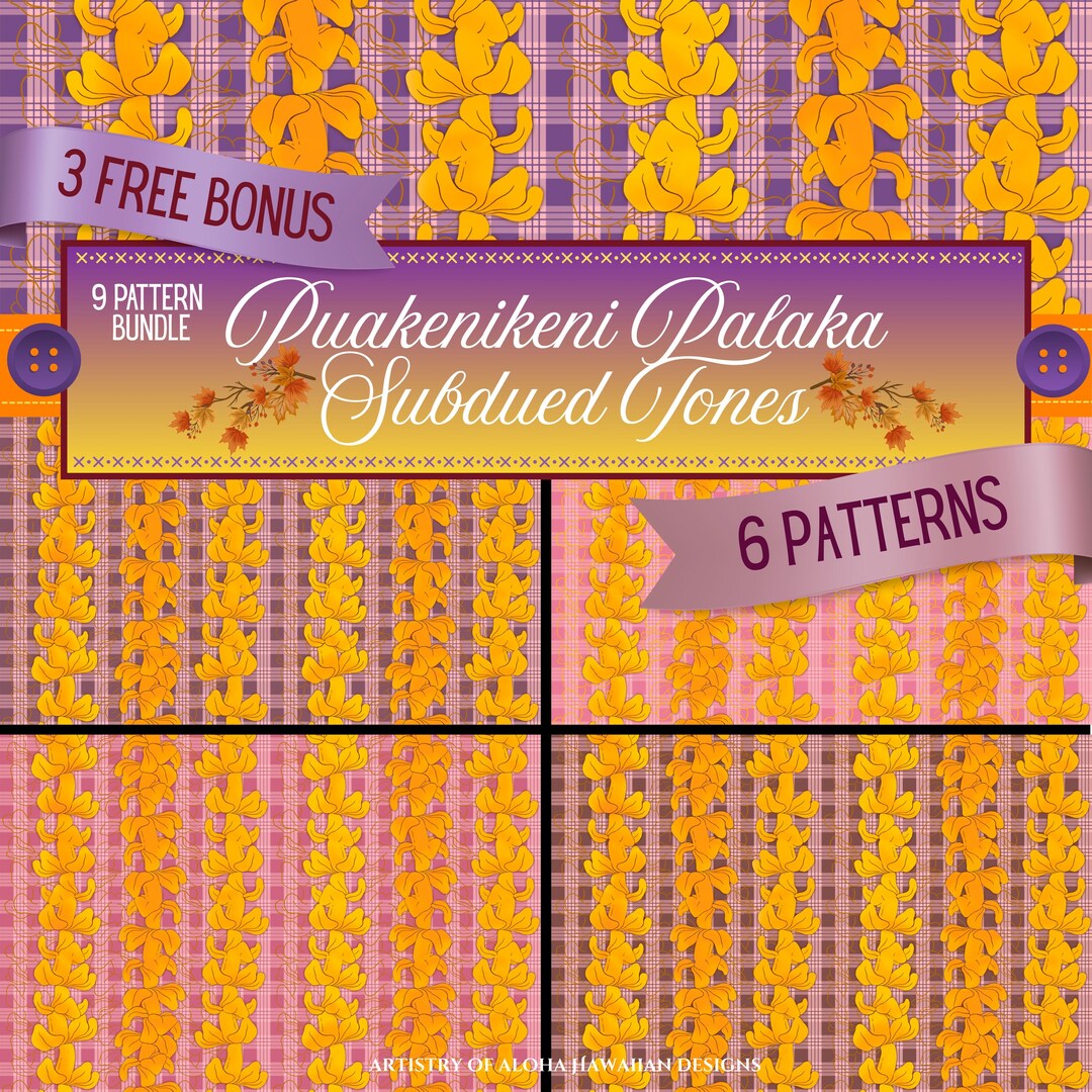 Puakenikeni Palaka - 9 Pattern Set: Hawaiian Fabric Design, Subdued ...