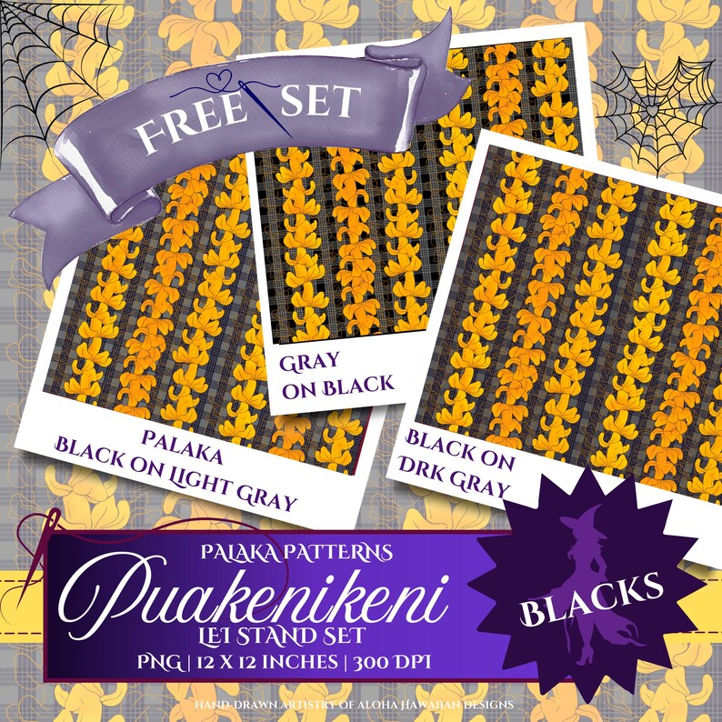 Fall Puakenikeni Palaka Pattern Pack: 9 Hawaiian Hand-drawn Seamless ...