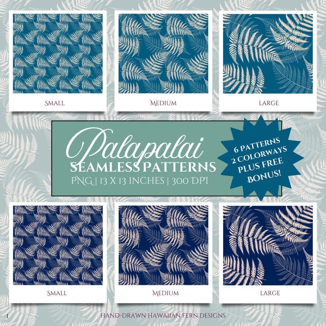 Blue Hawaiian Fern Seamless Pattern: Palapalai Tropical Fabric Print ...