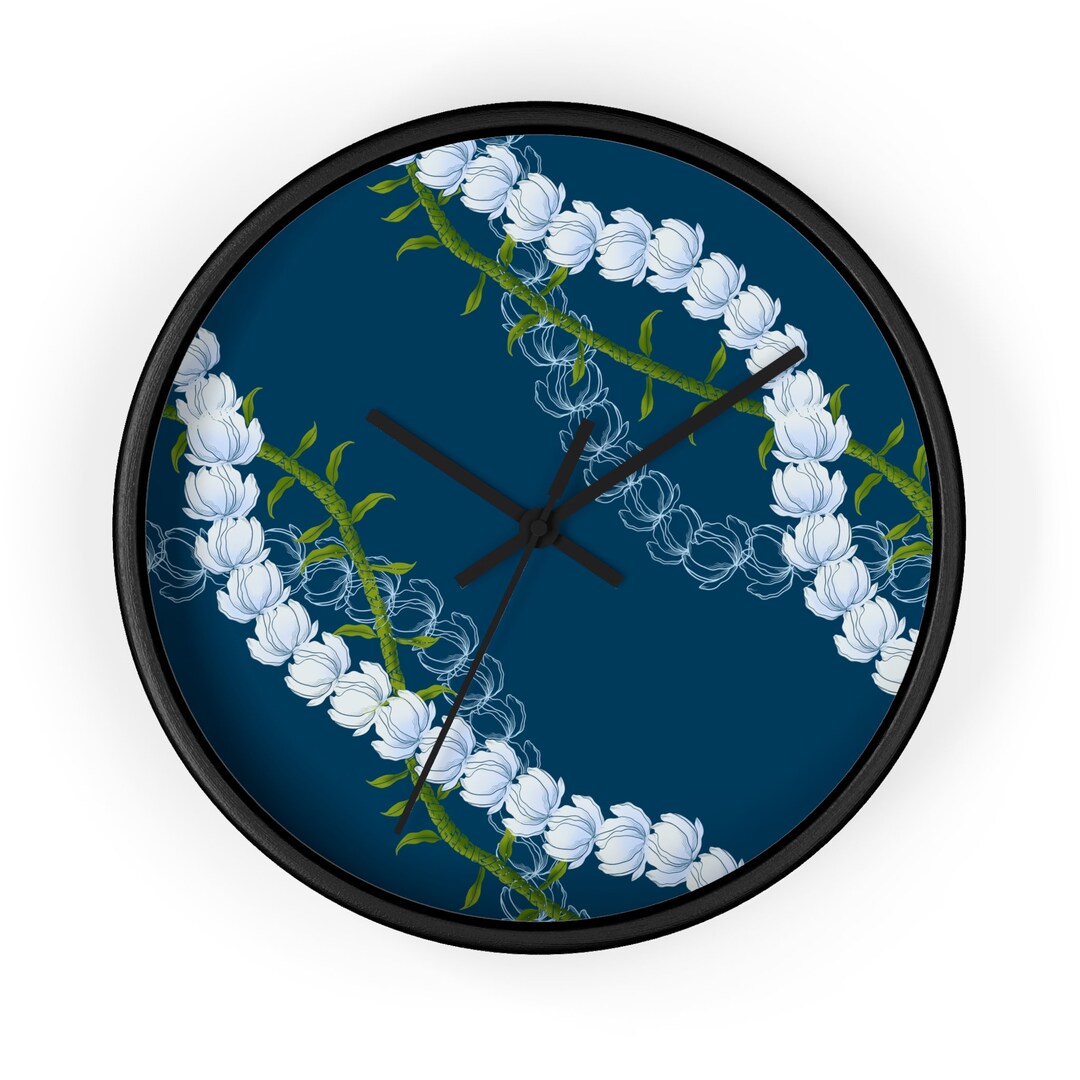 Wall Clock Pikake Tleaf Lei Wall Clock, Blue Opal Lei, Hawaiian Floral Lei Decor, Tropical ...