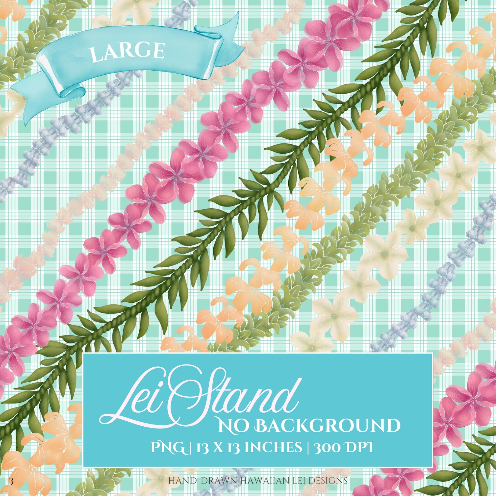 Hawaiian Lei Seamless Pattern: 8 Hand Drawn Palaka Fabric Print (PNG ...