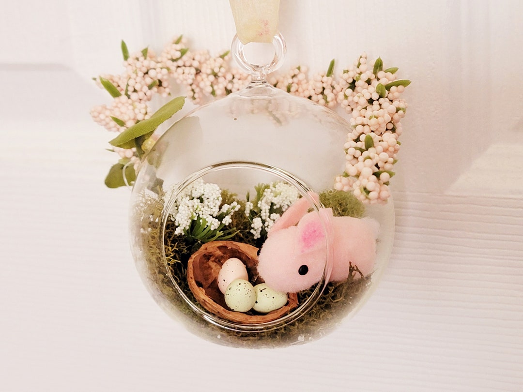 Easter Bunny Orb Diorama Ornament Eastereggs Flowers - Etsy