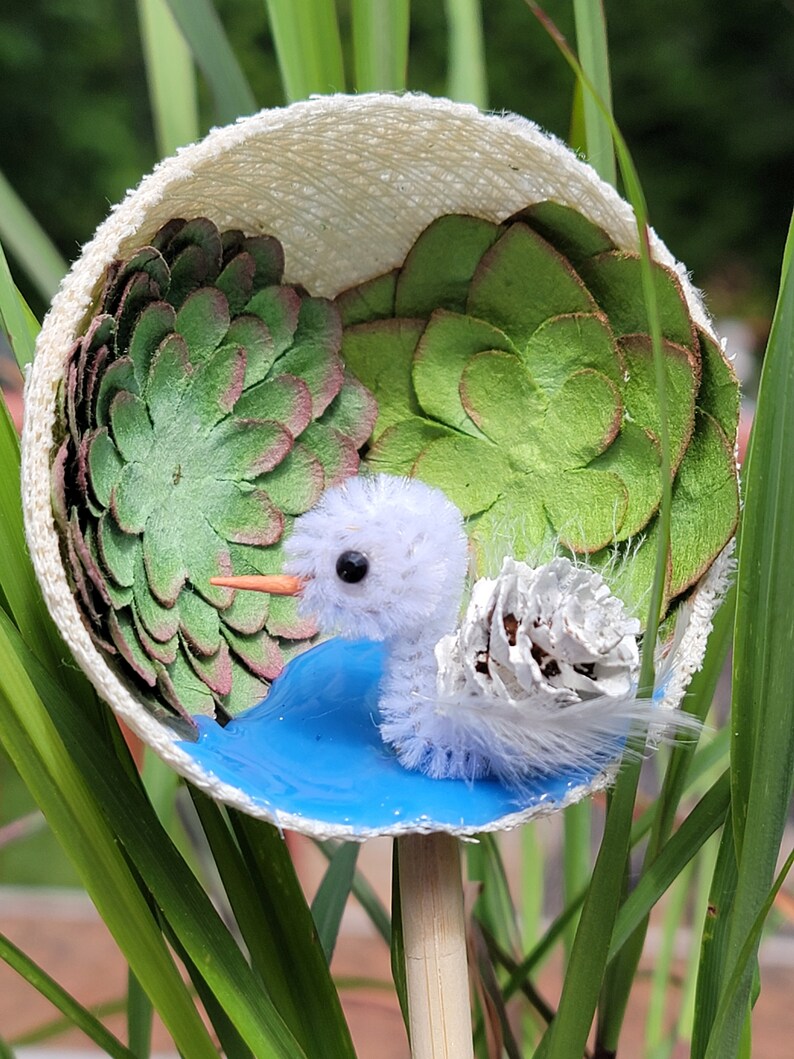 Diorama Planter Stake Swan Ugly Duckling Naturecrafts Garden Wetland ...