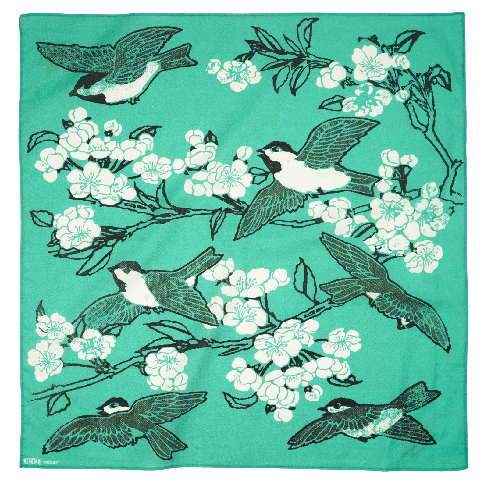 Chickadee Bird Bandana - 24" Teal Floral Cotton, Cottagecore Fashion - Etsy