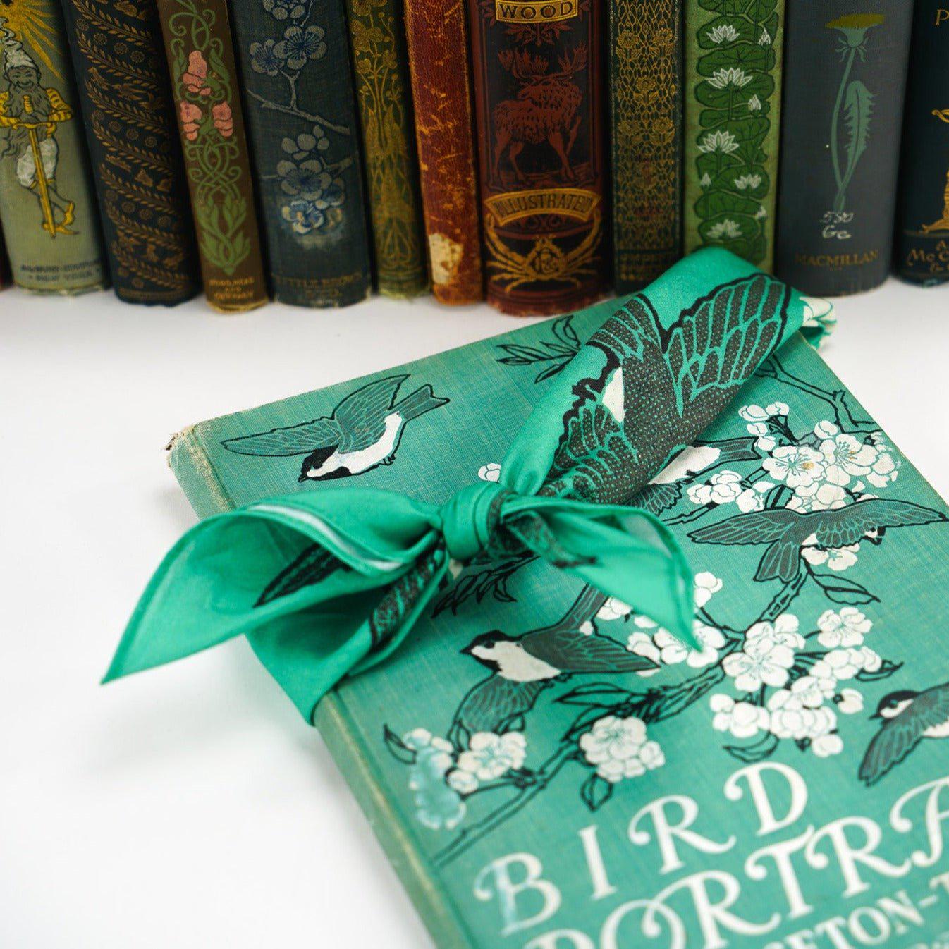 Chickadee Bird Bandana - 24" Teal Floral Cotton, Cottagecore Fashion - Etsy