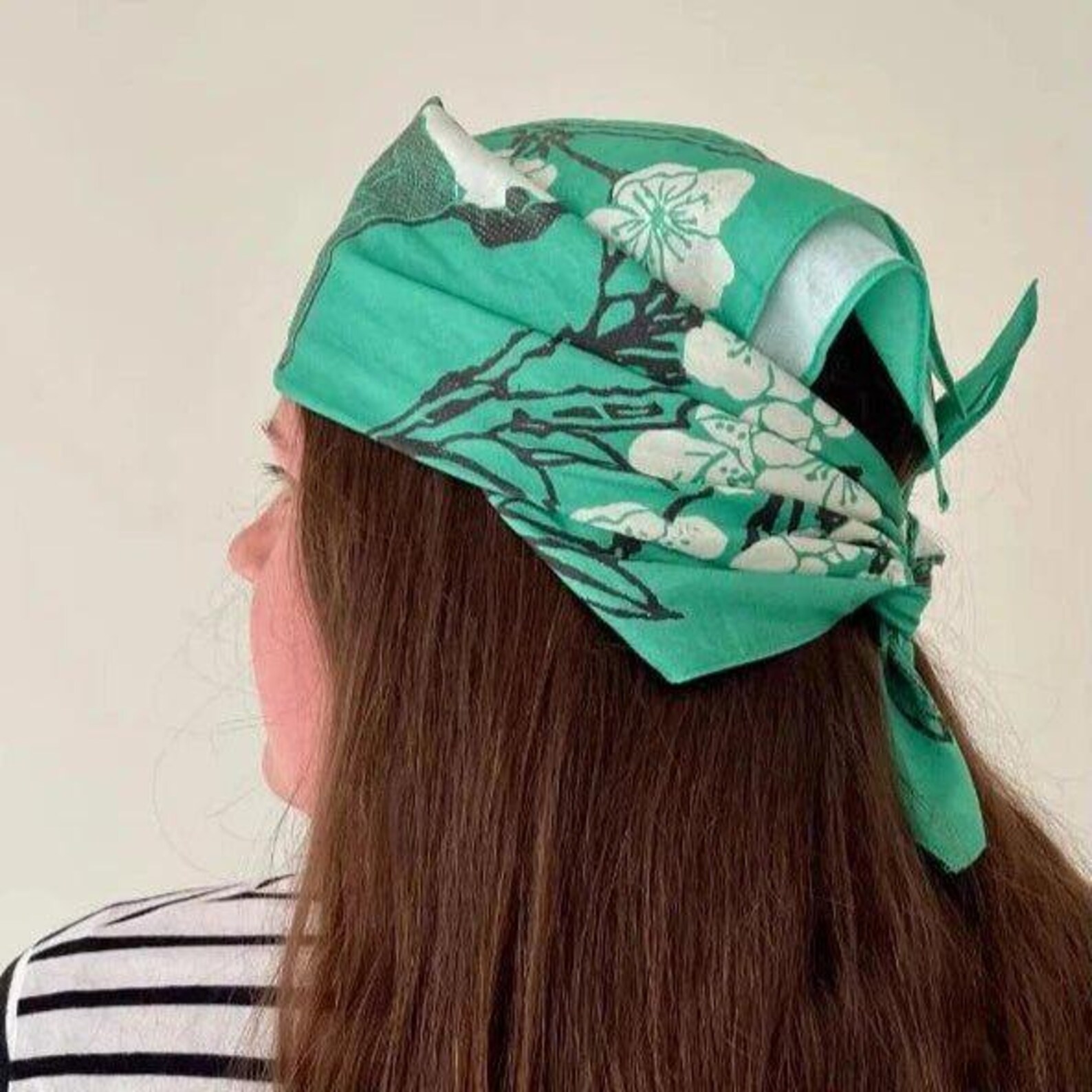Chickadee Bird Bandana - 24" Teal Floral Cotton, Cottagecore Fashion - Etsy
