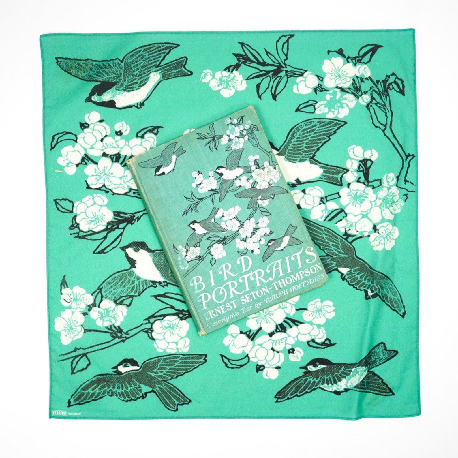 Chickadee Bird Bandana - 24" Teal Floral Cotton, Cottagecore Fashion - Etsy