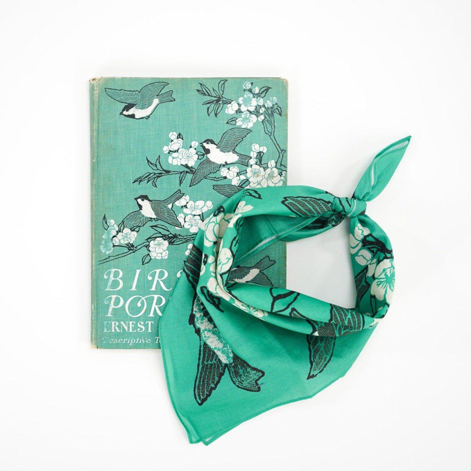 Chickadee Bird Bandana - 24" Teal Floral Cotton, Cottagecore Fashion - Etsy