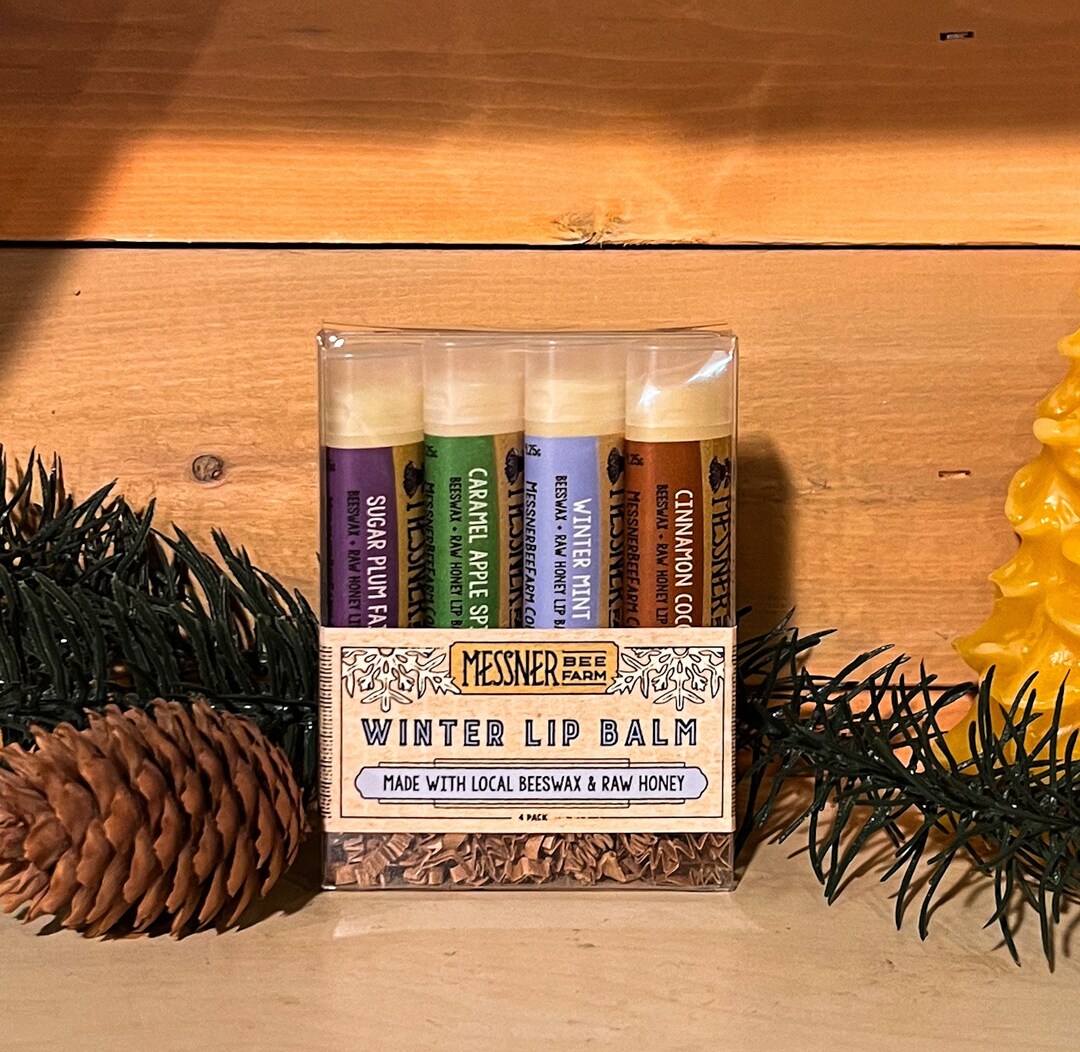 WINTER Collection of 4 Lip Balms - Raw Honey and Beeswax Lip Balm ...