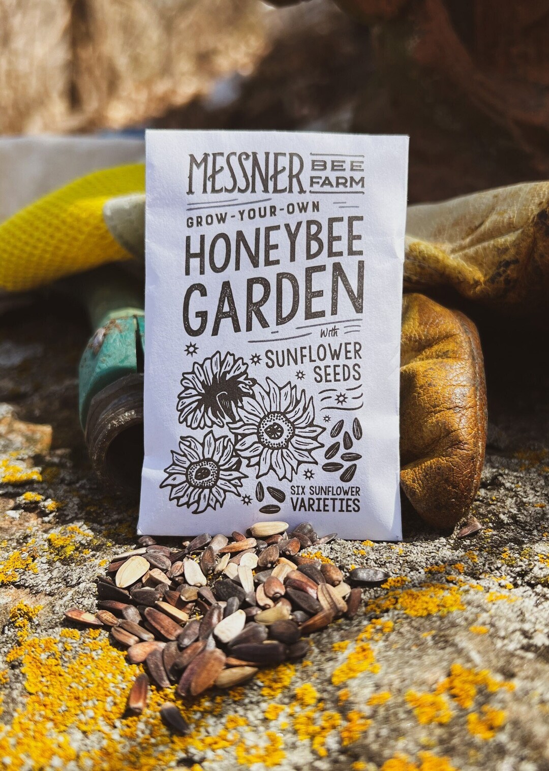 Honeybee Sunflower Seed Packet - Lemon Queen, Dwarf Sunspot, Black Oil ...