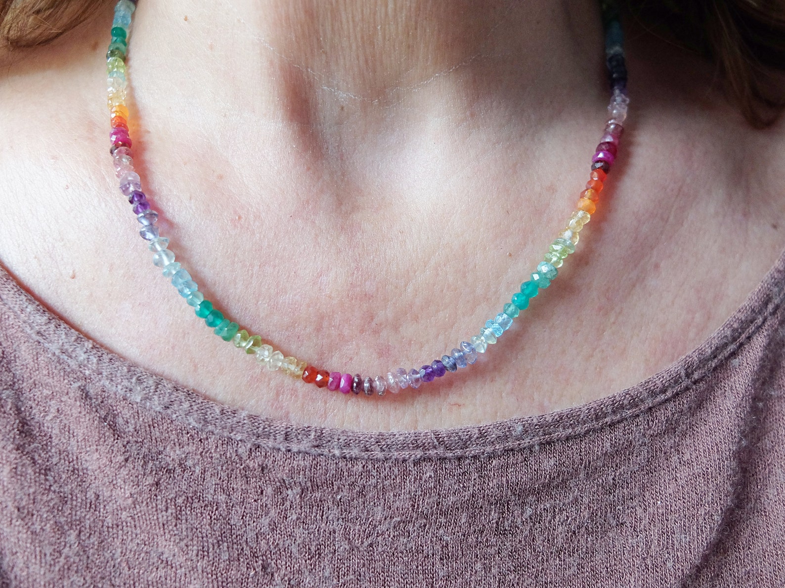 Multi gemstone rainbow necklace gold filled clasp | Etsy