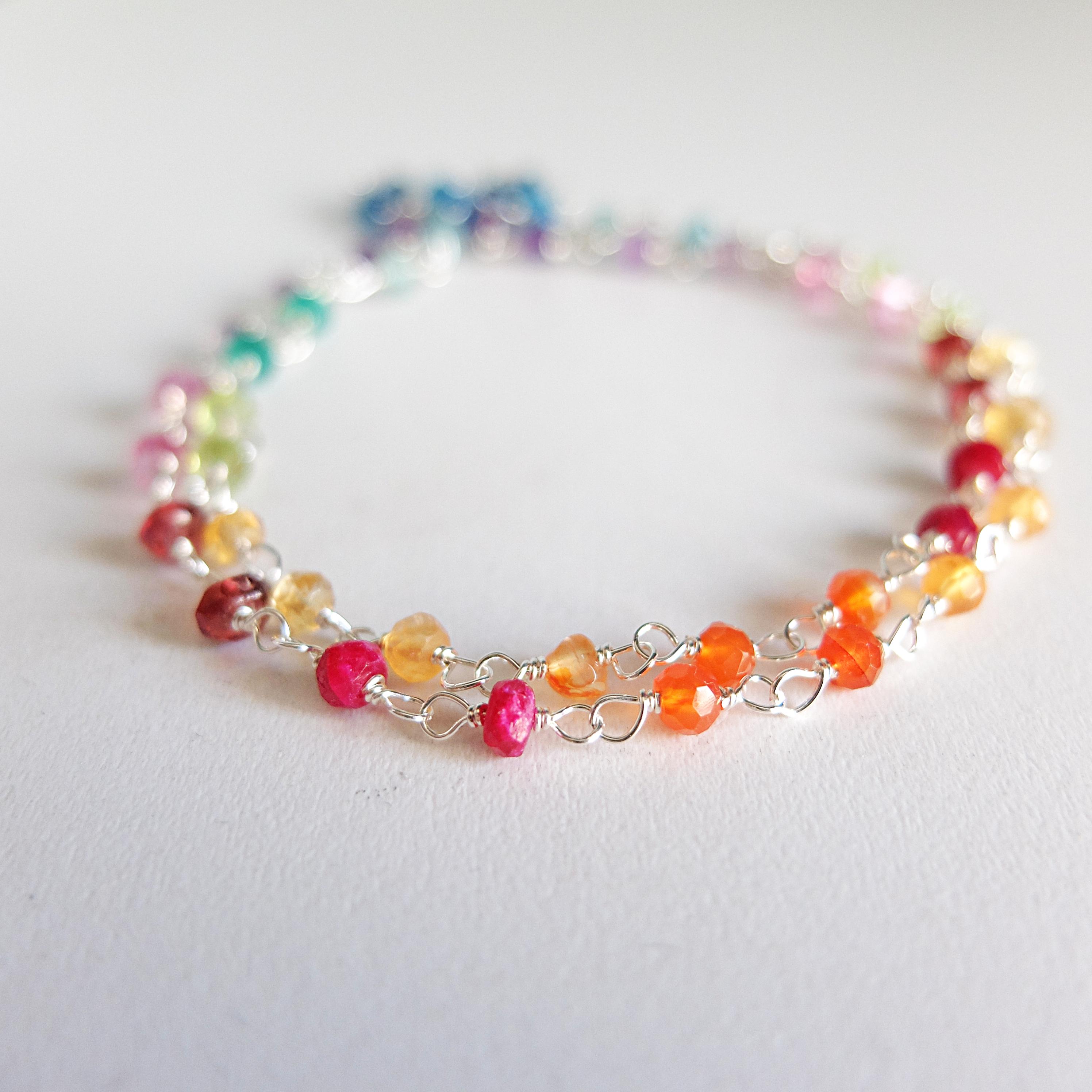 Delicate Rainbow Gemstone Necklace - Etsy