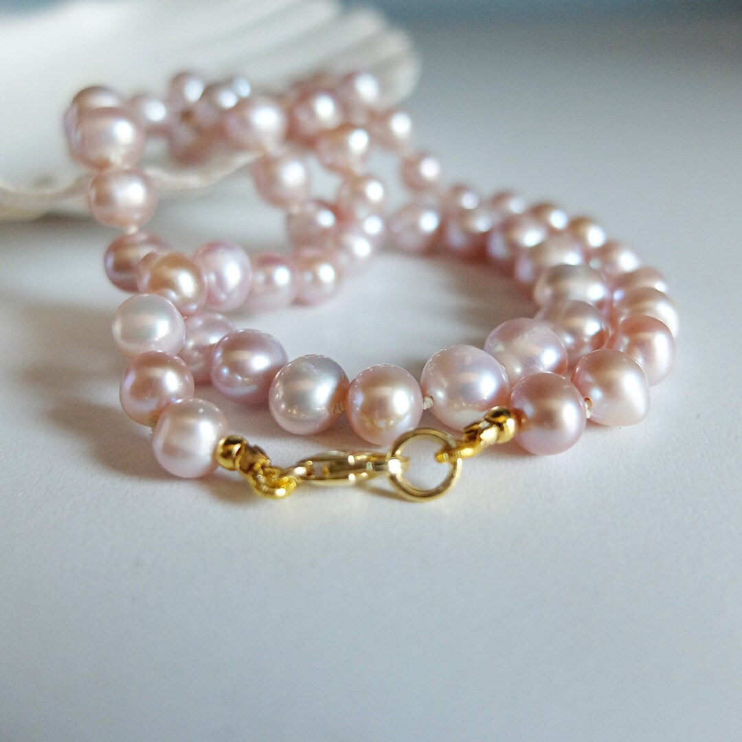 Freshwater Pink Pearl Necklace, Hand Knotted Pearl Necklace - Etsy